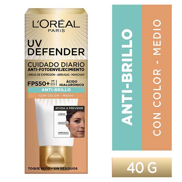 Crema Facial Anti Brillo con color Medio UV Defender L'Oréal Paris ...